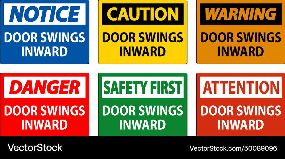 Caution sign door swings inward Royalty Free Vector Image