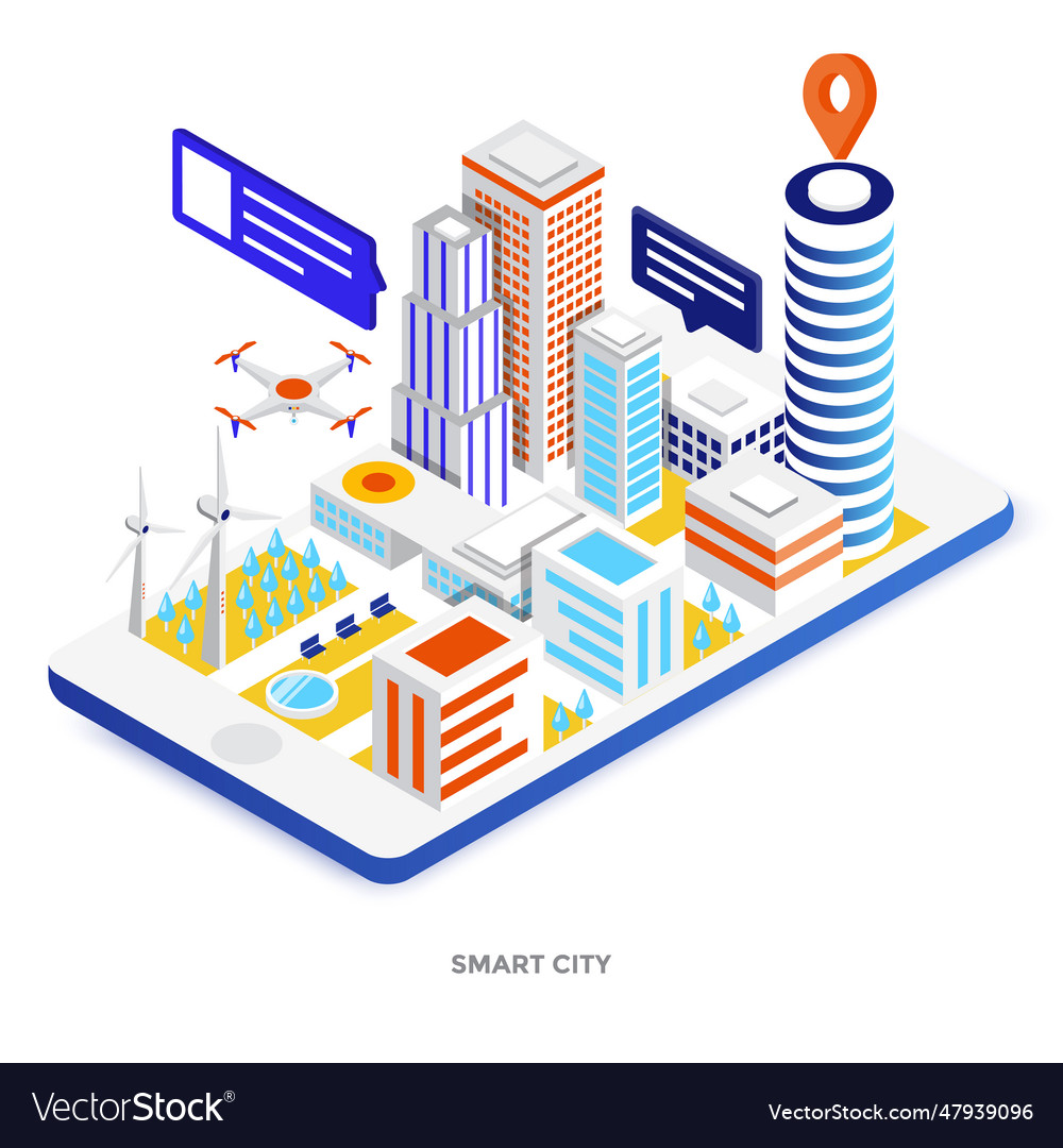 Flat color modern isometric - smart city Vector Image