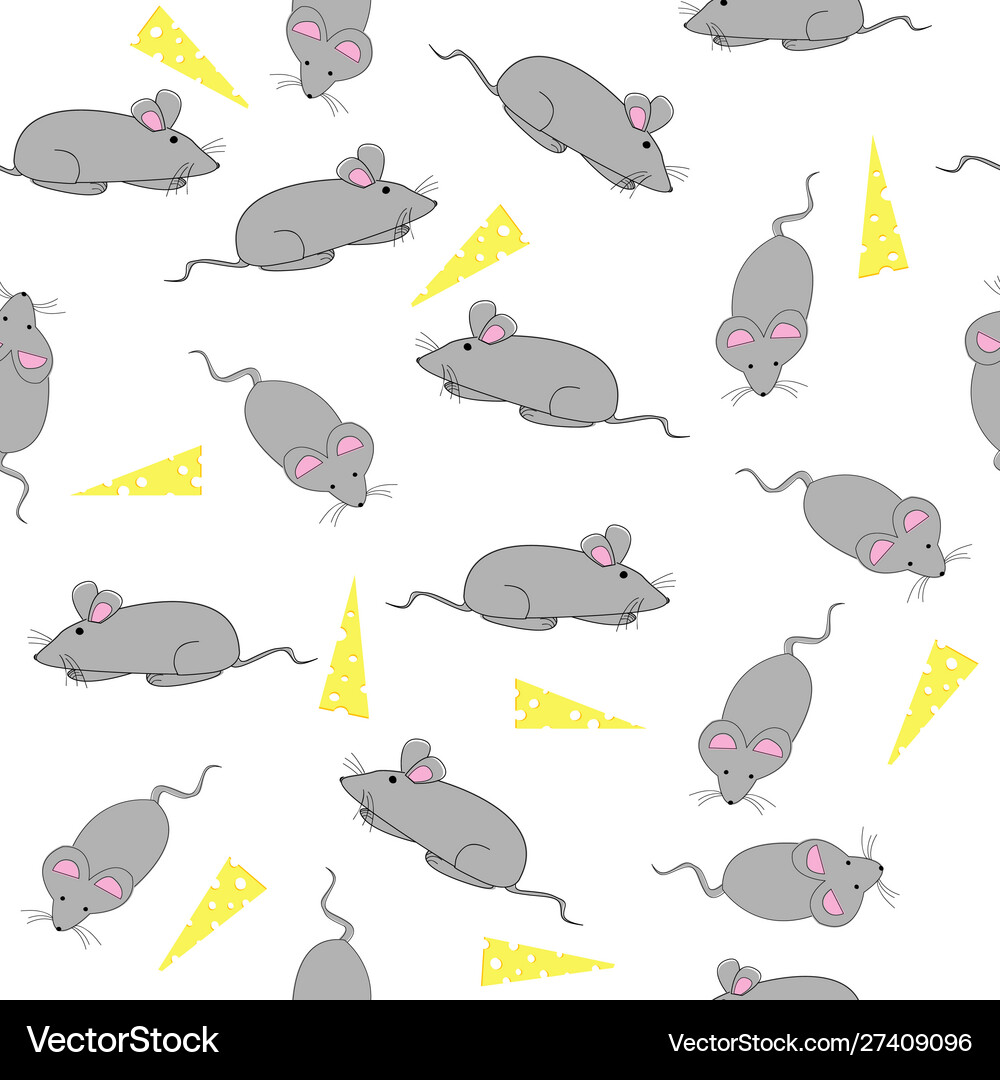 Grey cartoon mice with cheese pieces Royalty Free Vector