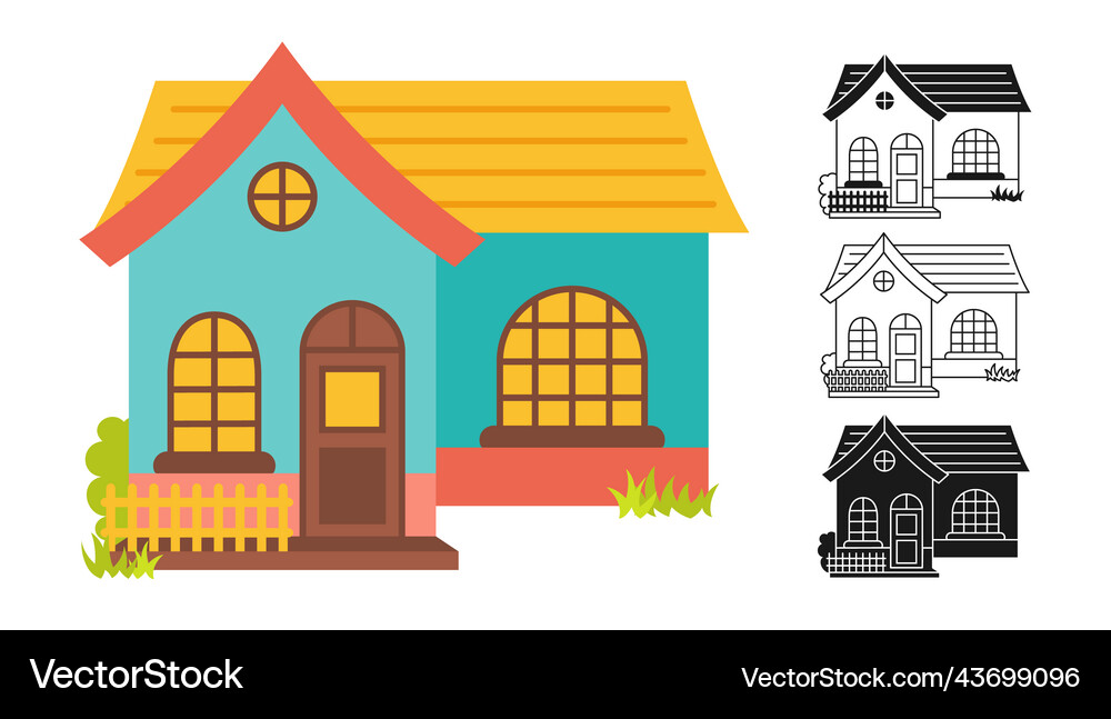 House front flat cartoon or engraved ink stamp Vector Image
