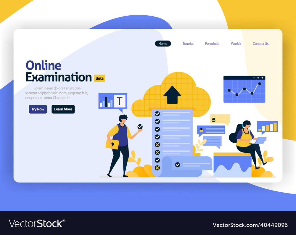Landing page flat design of online exams Vector Image
