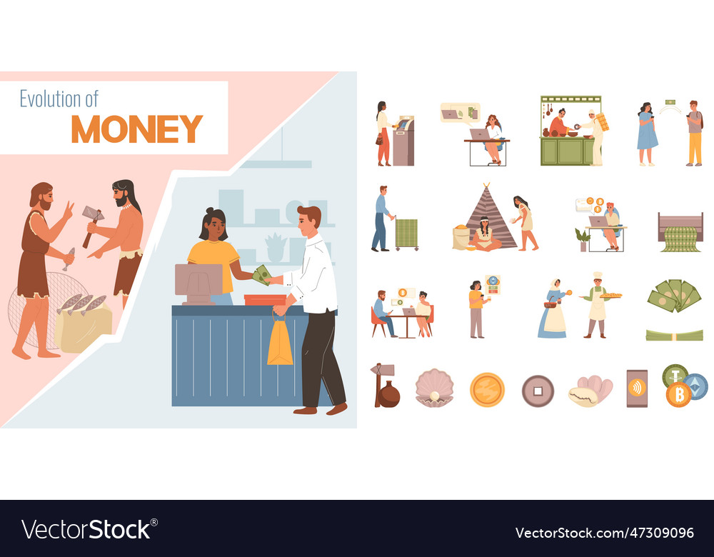 Money evolution flat Royalty Free Vector Image