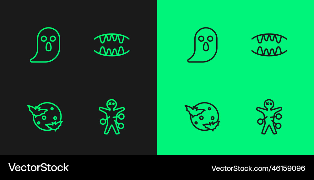Set line voodoo doll moon and stars ghost Vector Image