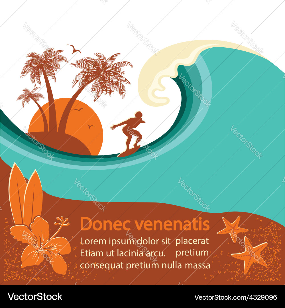 Surfer and sea wave tropical island Royalty Free Vector