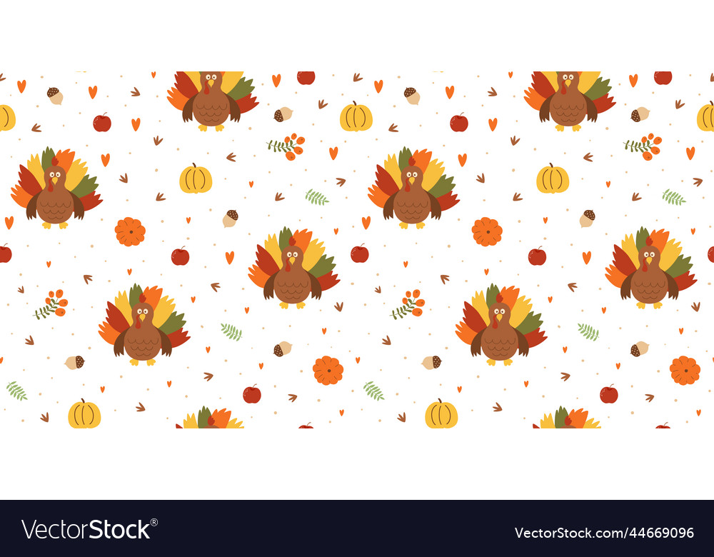 Thanksgiving day pattern with turkey Royalty Free Vector