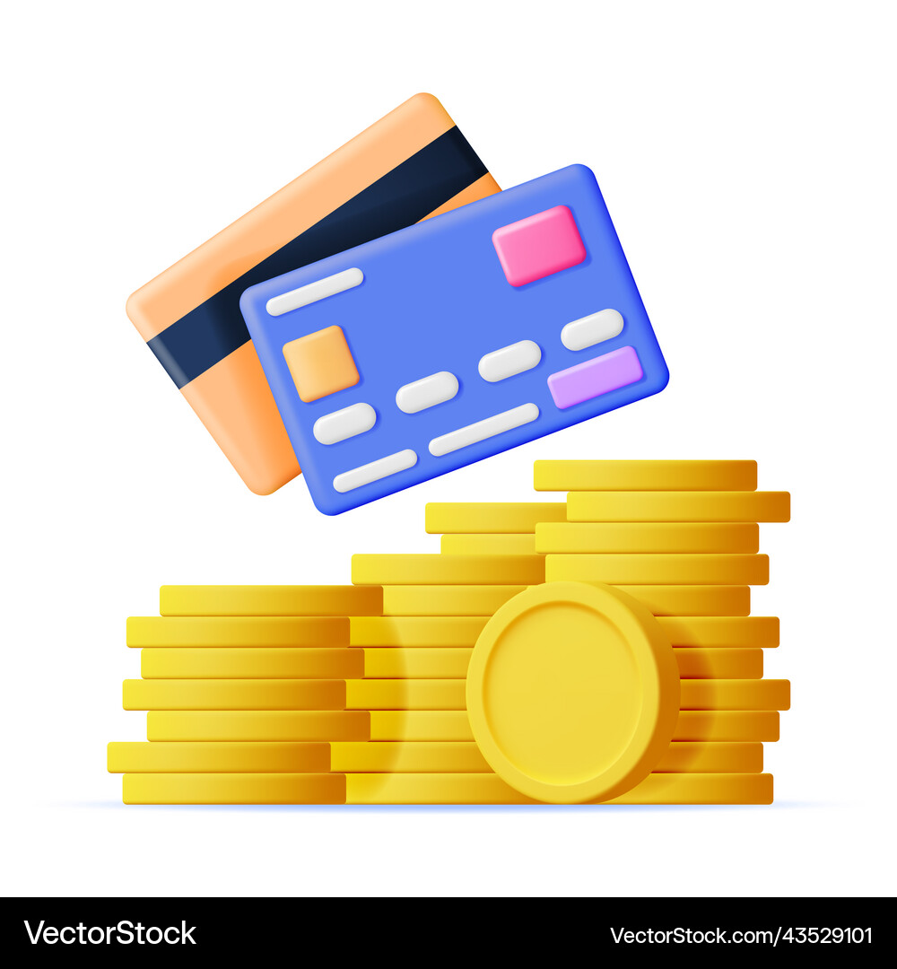 3d bank card and money stacks Royalty Free Vector Image