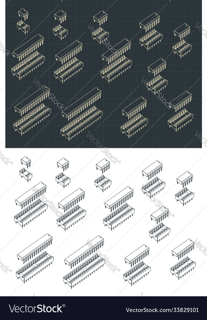 Microcircuits isometric drawings set Royalty Free Vector