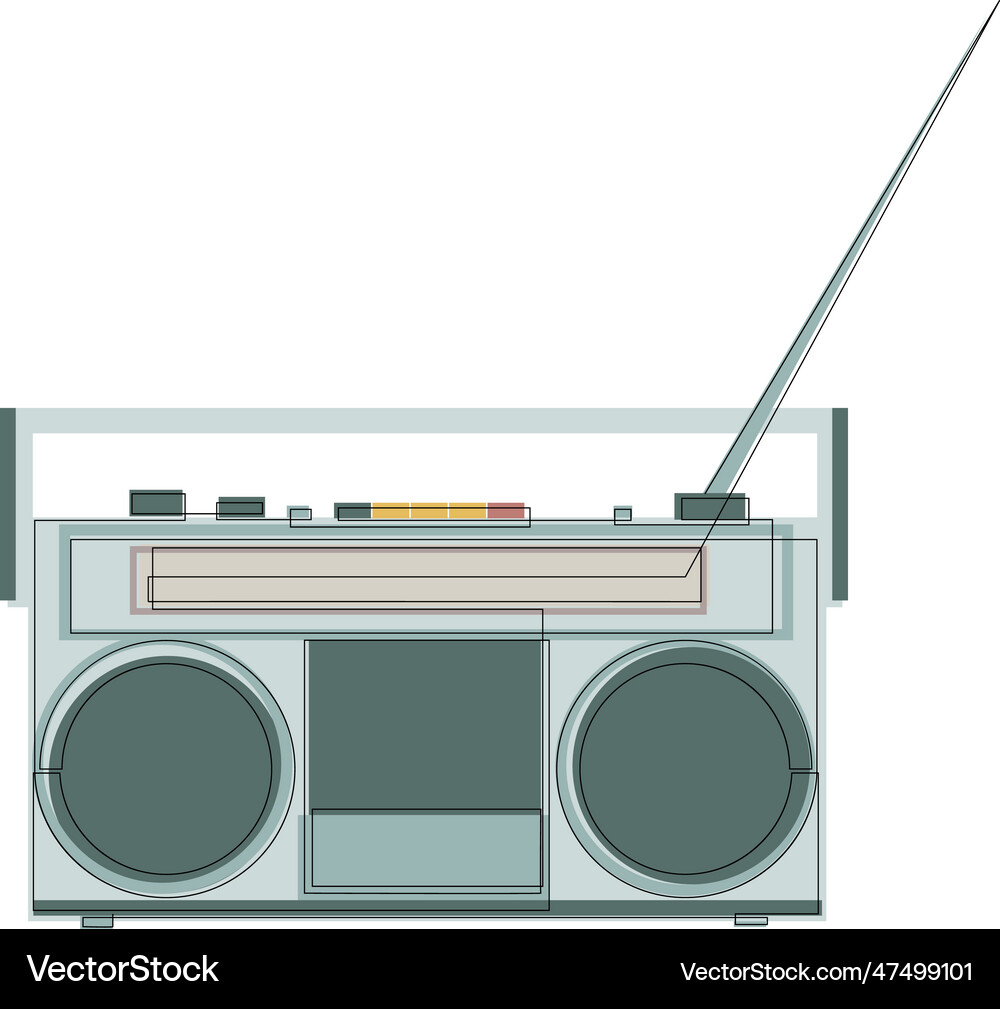 Retro radio cassette recorder drawn by continuous Vector Image