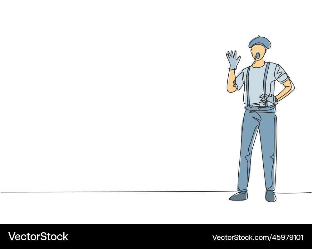 Single one line drawing of young man pantomime Vector Image