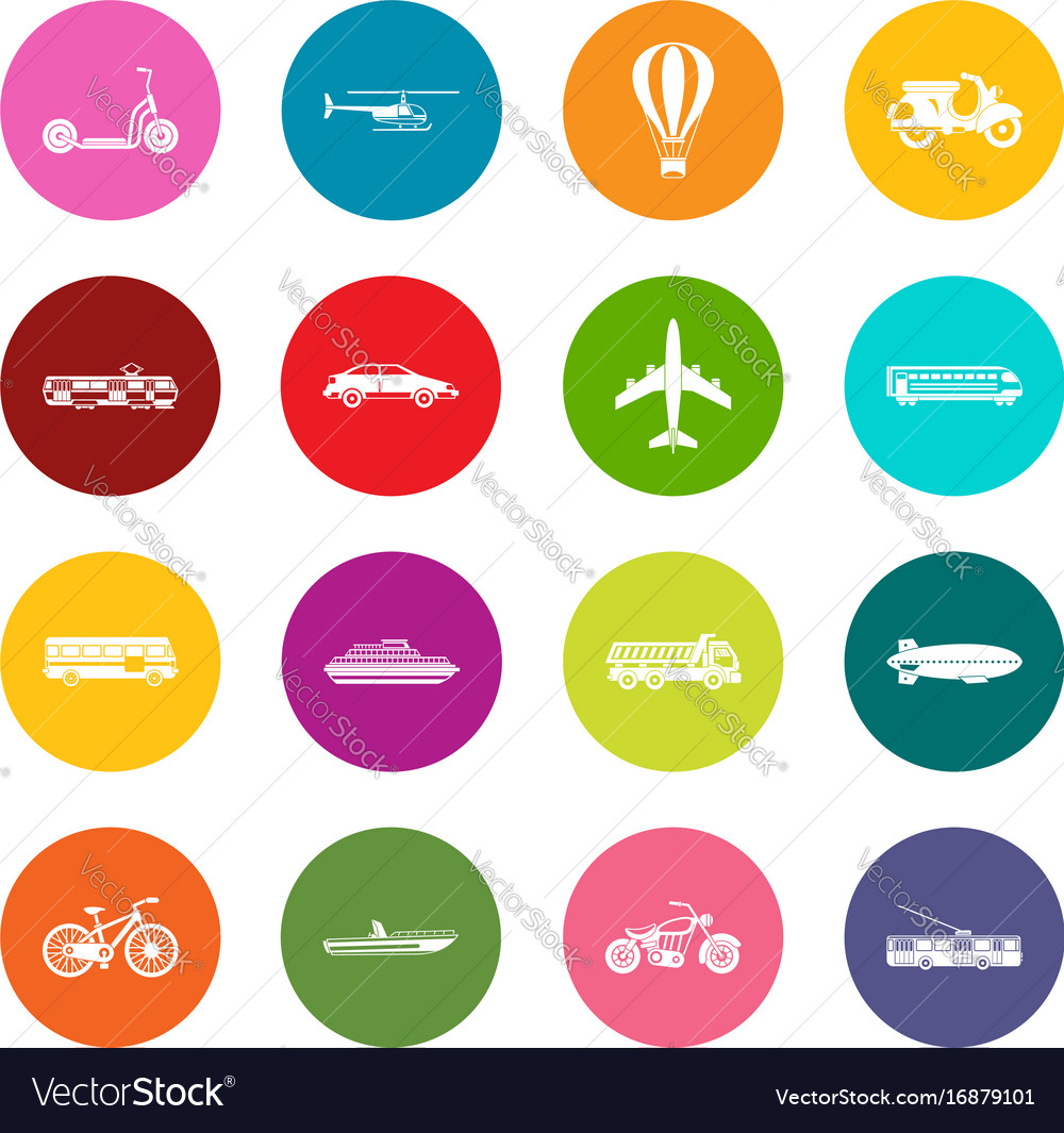 Transportation icons many colors set Royalty Free Vector