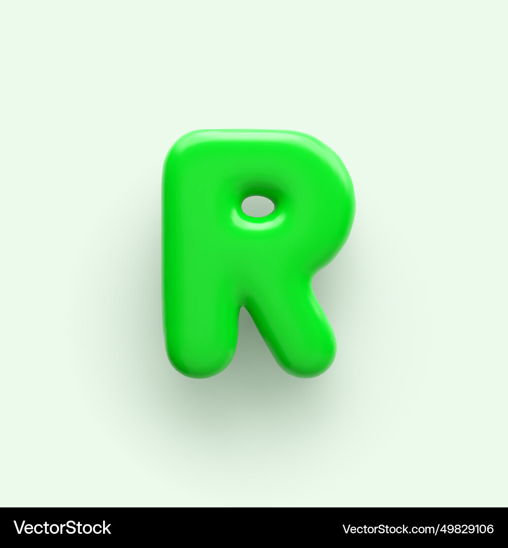 3d green letter r with a glossy surface on a light