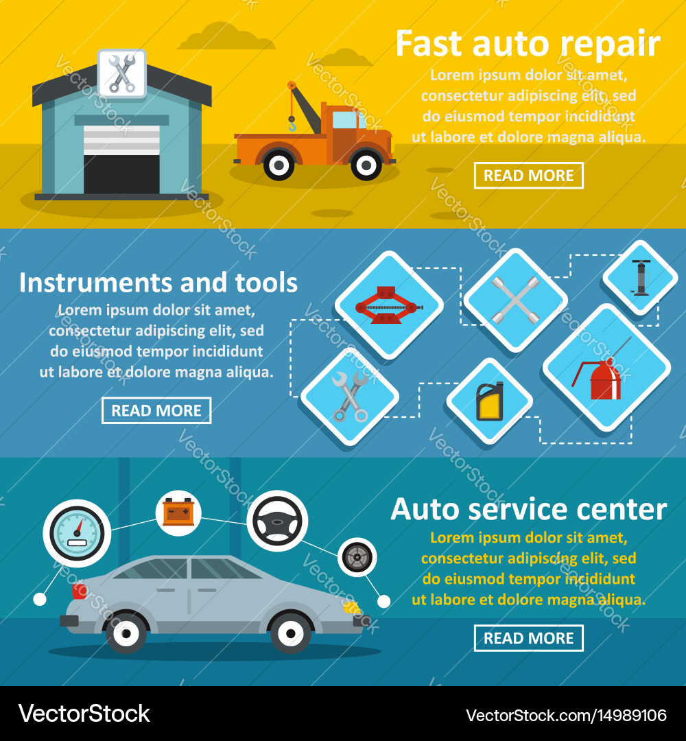 Auto car repair banner horizontal set flat style Vector Image