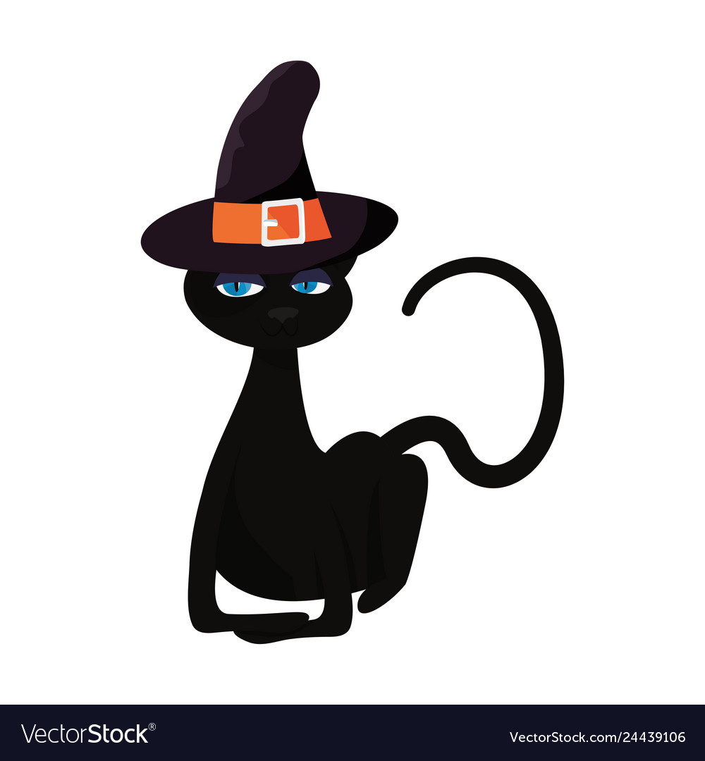 Black cat halloween and witch hat Royalty Free Vector Image
