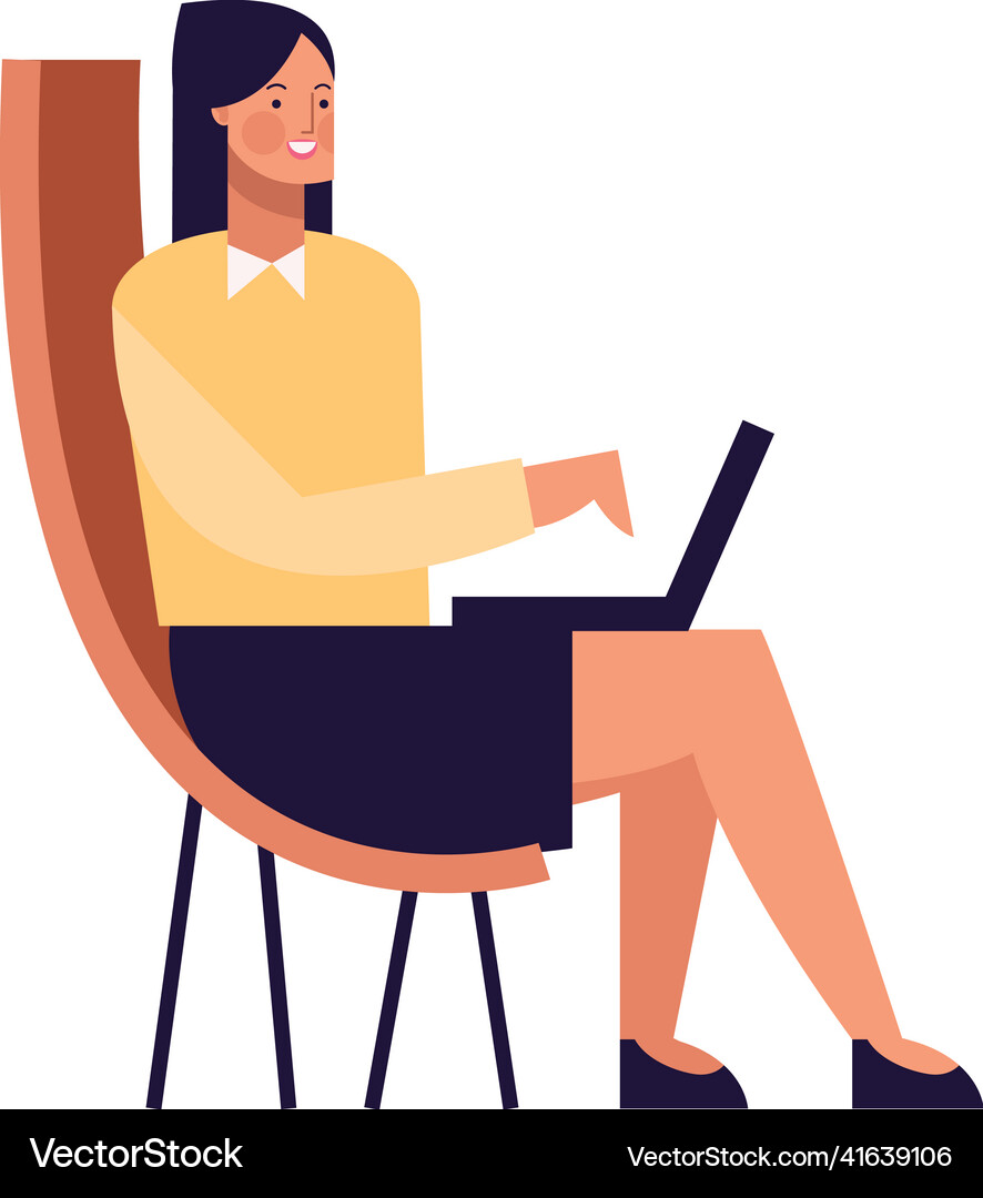 Businesswoman seated using laptop Royalty Free Vector Image
