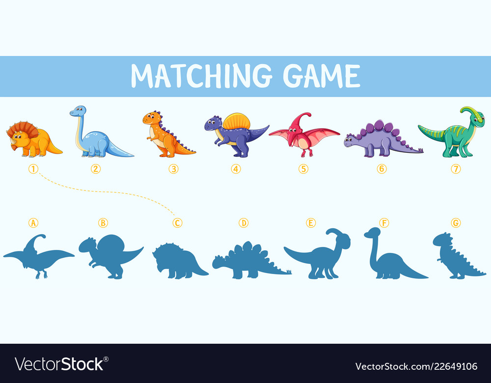Dinosaur shadow matching game Royalty Free Vector Image
