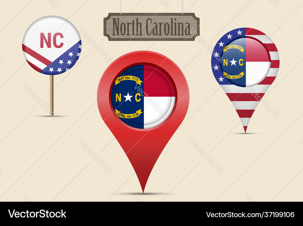 North carolina us state round flag map pin red Vector Image