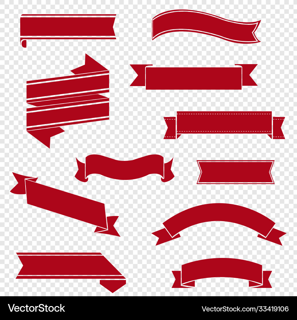 Retro red ribbon set isolated transparent Vector Image