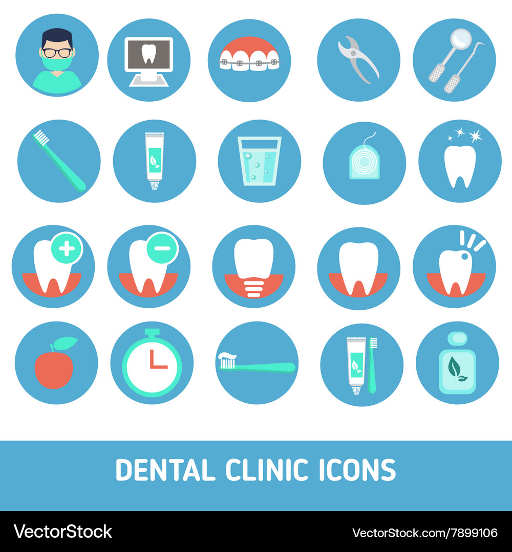 Set dental clinic icons Royalty Free Vector Image