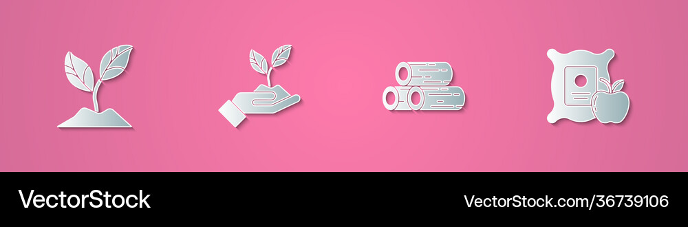 Set paper cut plant in hand environmental Vector Image
