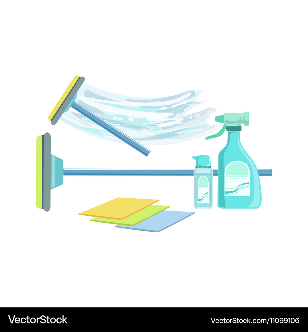 Window washing household equipment set Royalty Free Vector