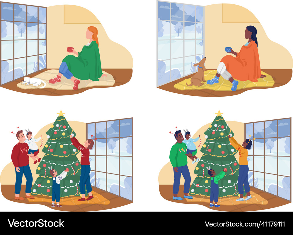Celebrating winter holidays at home 2d isolated Vector Image