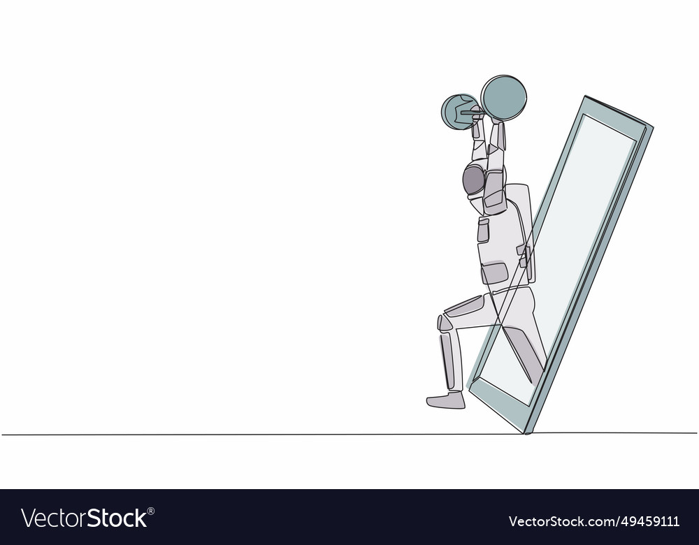 Continuous one line drawing bodybuilder astronaut Vector Image
