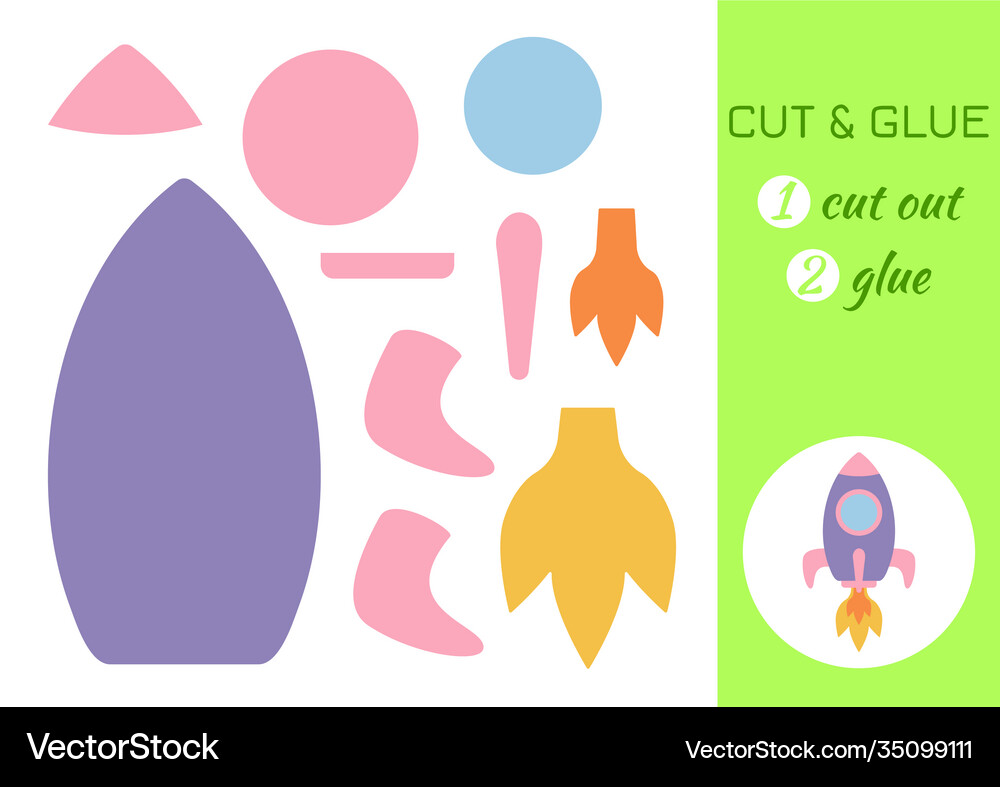 Cut and glue paper rocket color cutting Royalty Free Vector