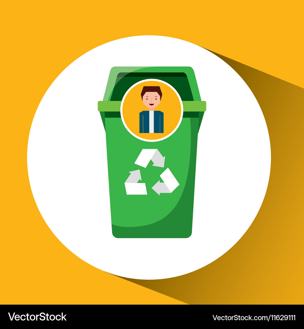Cute boy recycle ecology icon trash can Royalty Free Vector