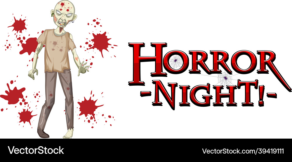 Horror night text design with creepy zombie Vector Image