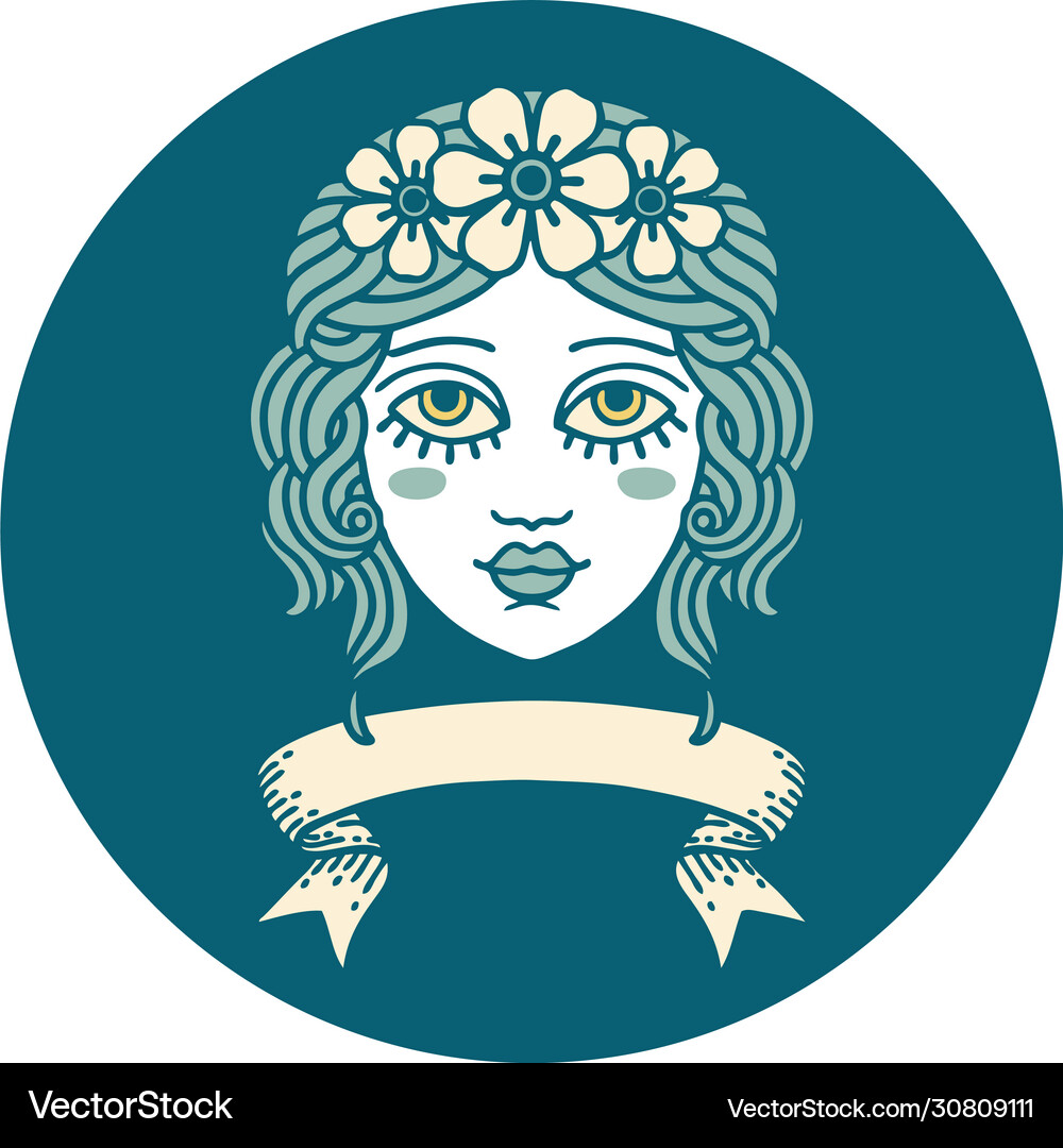 Icon with banner female face crown Royalty Free Vector Image