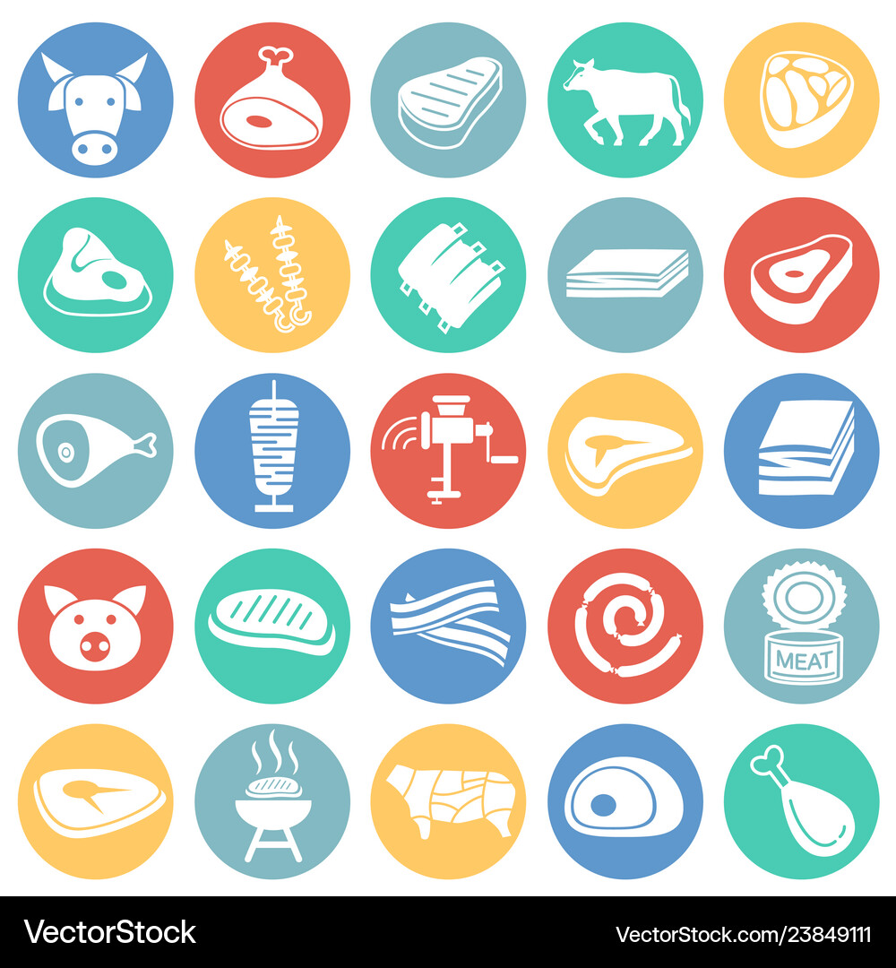 Meat icons set on color circles white background Vector Image