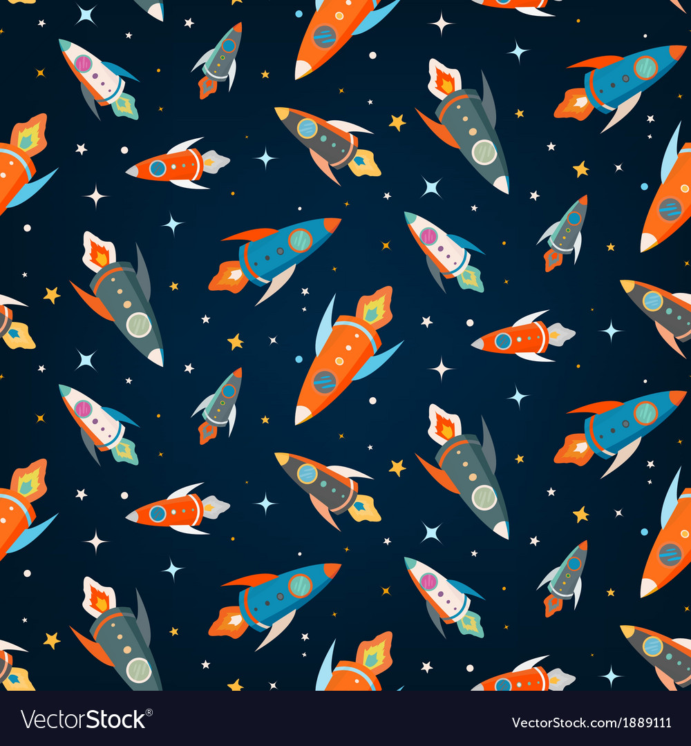 Seamless pattern colorful spaceships Royalty Free Vector