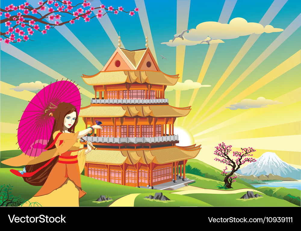 Skyline - panorama sunrise over japan Royalty Free Vector