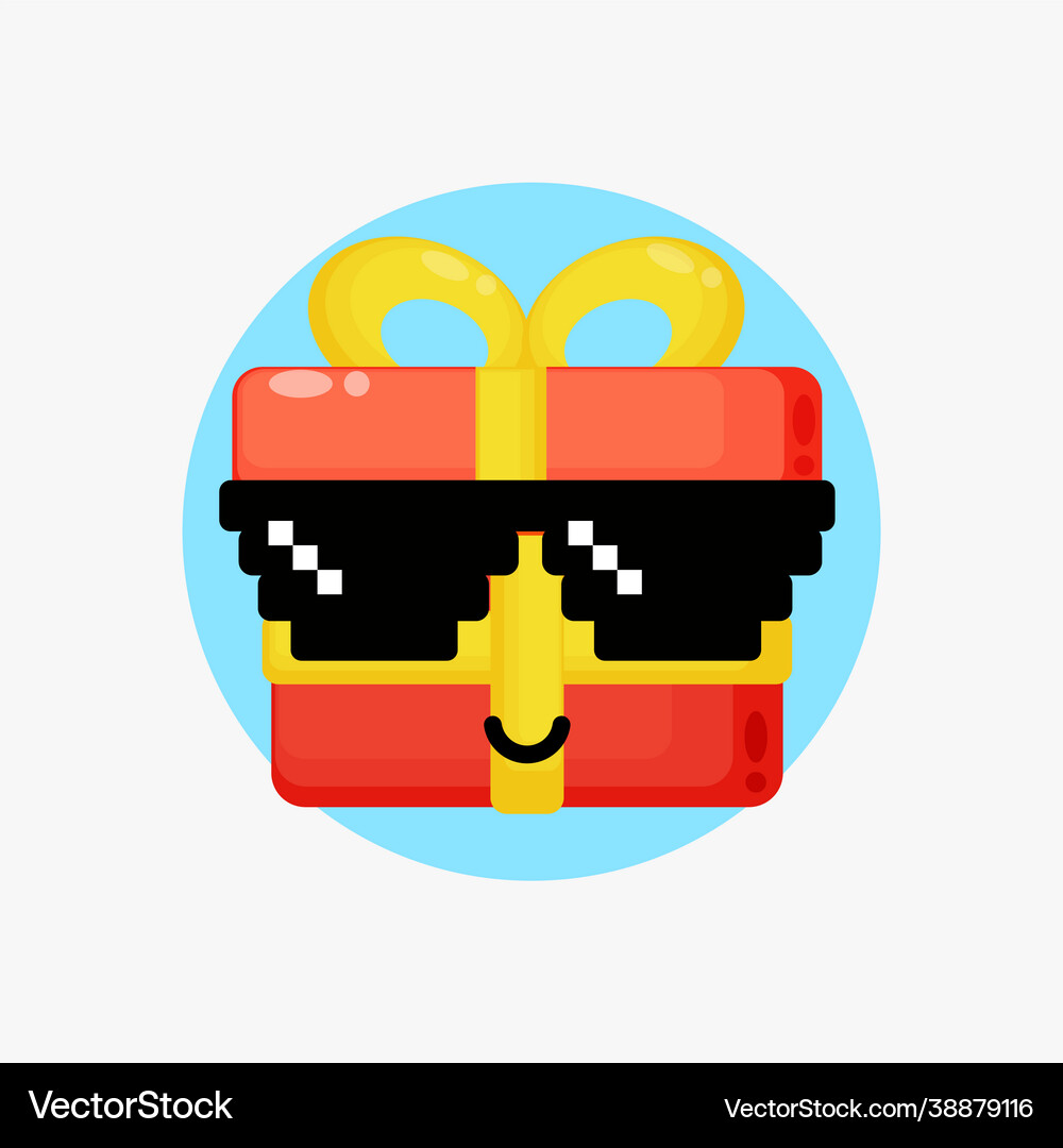 Cute gift box character wearing pixel glasses Vector Image