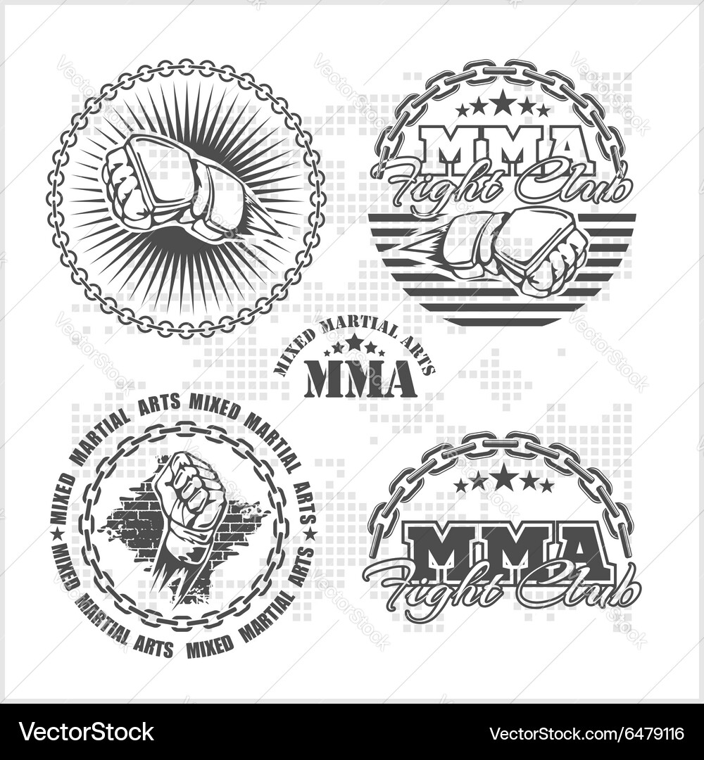 MMA mixed martial arts emblem badges - set Vector Image