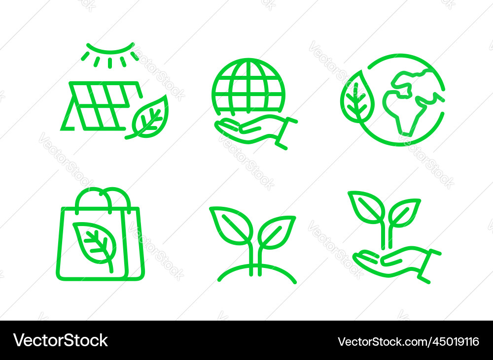 Nature line icons green leaf line Royalty Free Vector Image