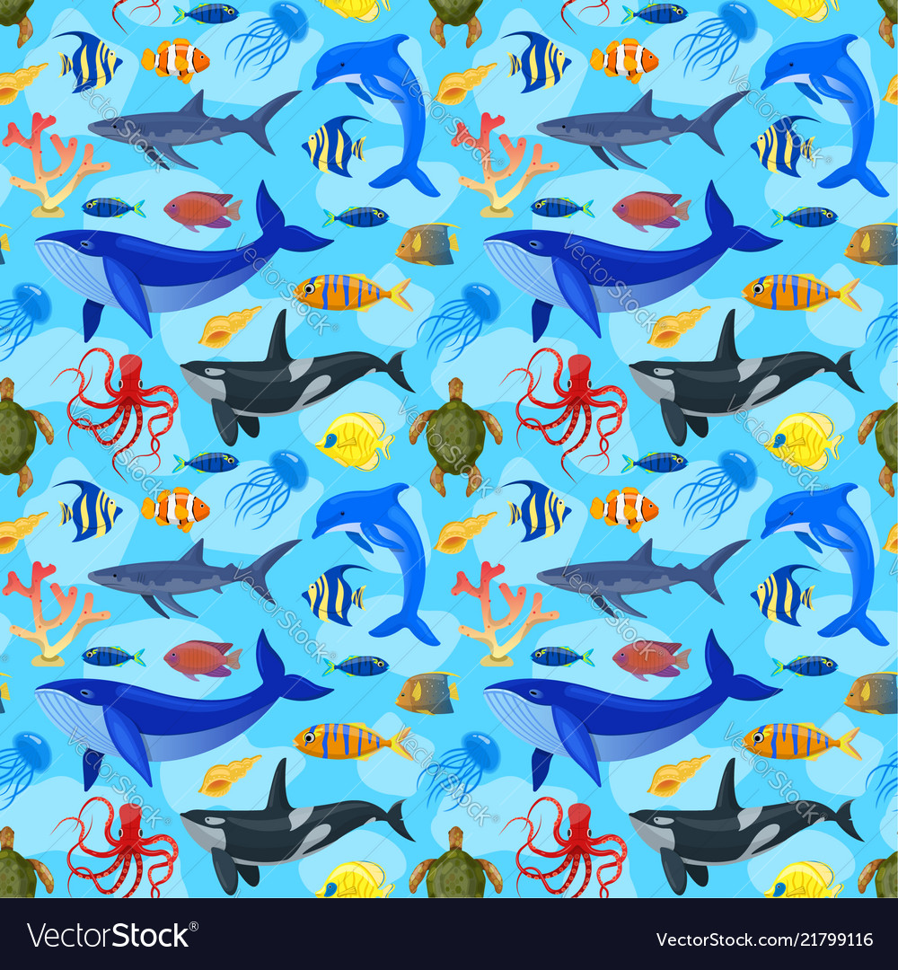 Pattern with ocean animals Royalty Free Vector Image