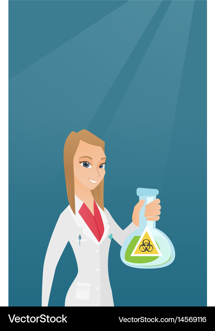 Scientist holding flask with biohazard sign Vector Image