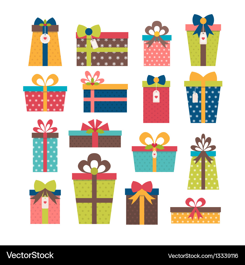 Set of different gift boxes colorful wrapped Vector Image