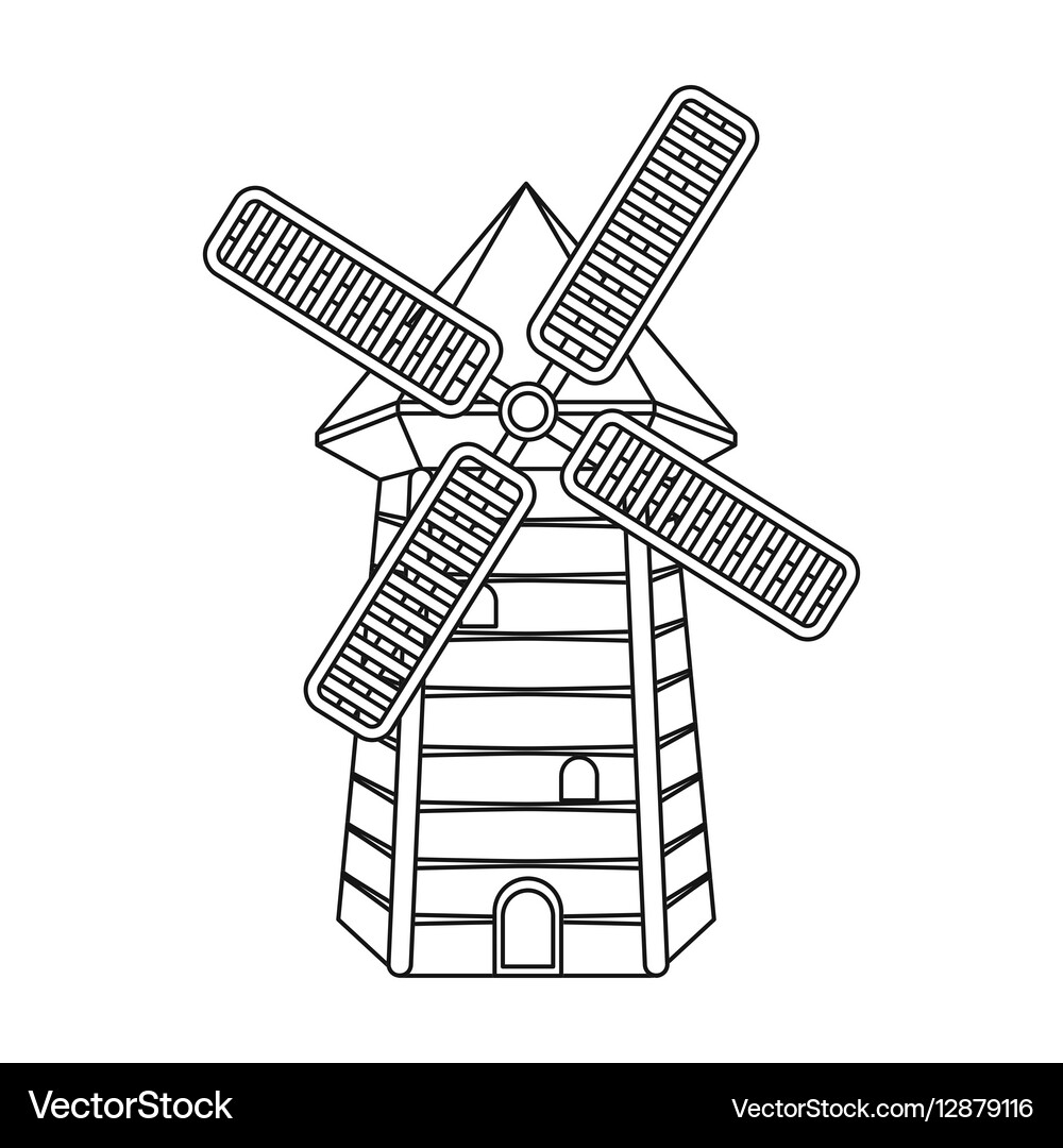 Spanish mill icon in outline style isolated on Vector Image
