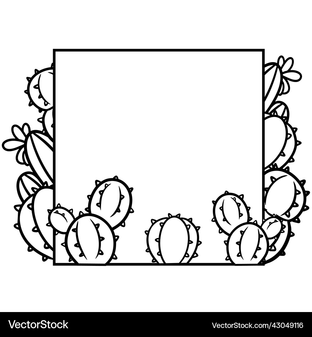 Square monochrome banner with desert cacti Vector Image