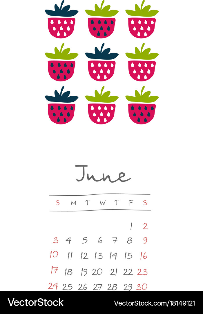 Calendar 2018 months june week starts sunday Vector Image
