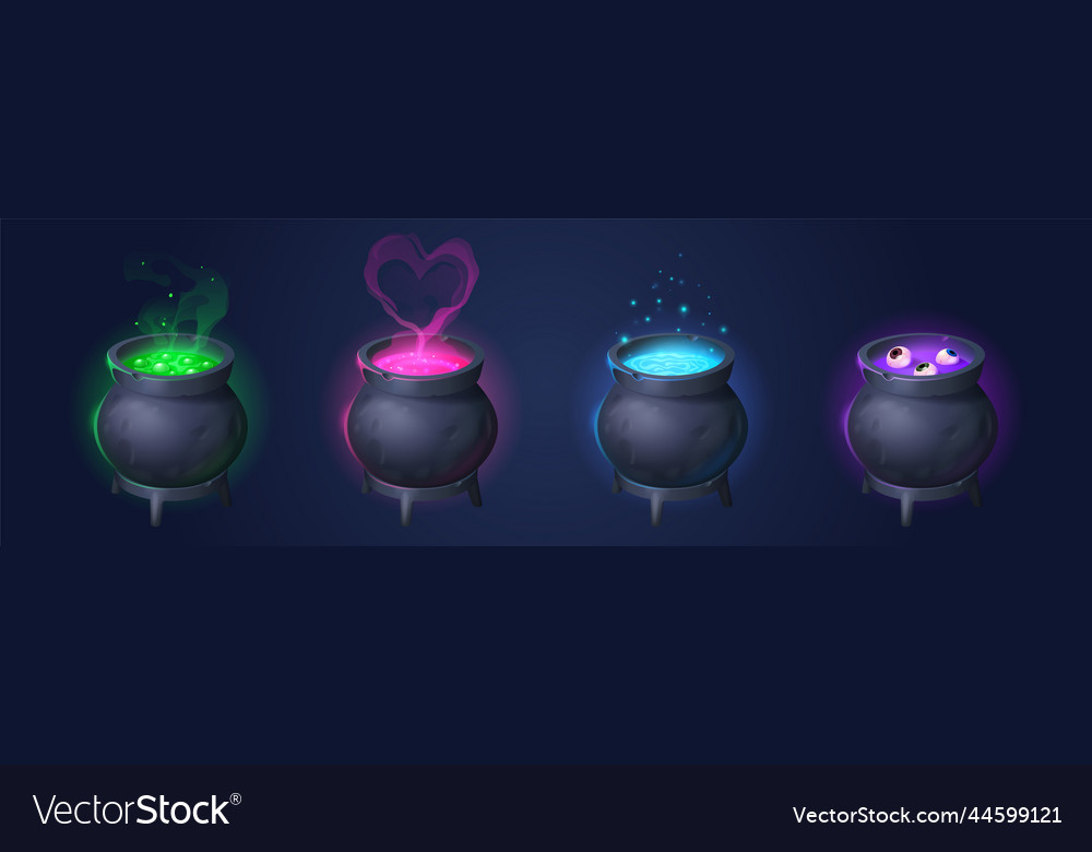 Cauldrons with witch magic potions Royalty Free Vector Image