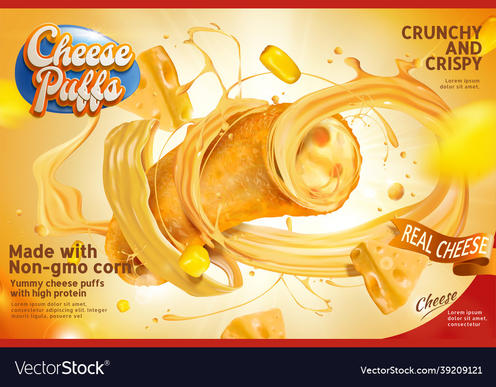 Cheese puffs ads Royalty Free Vector Image - VectorStock