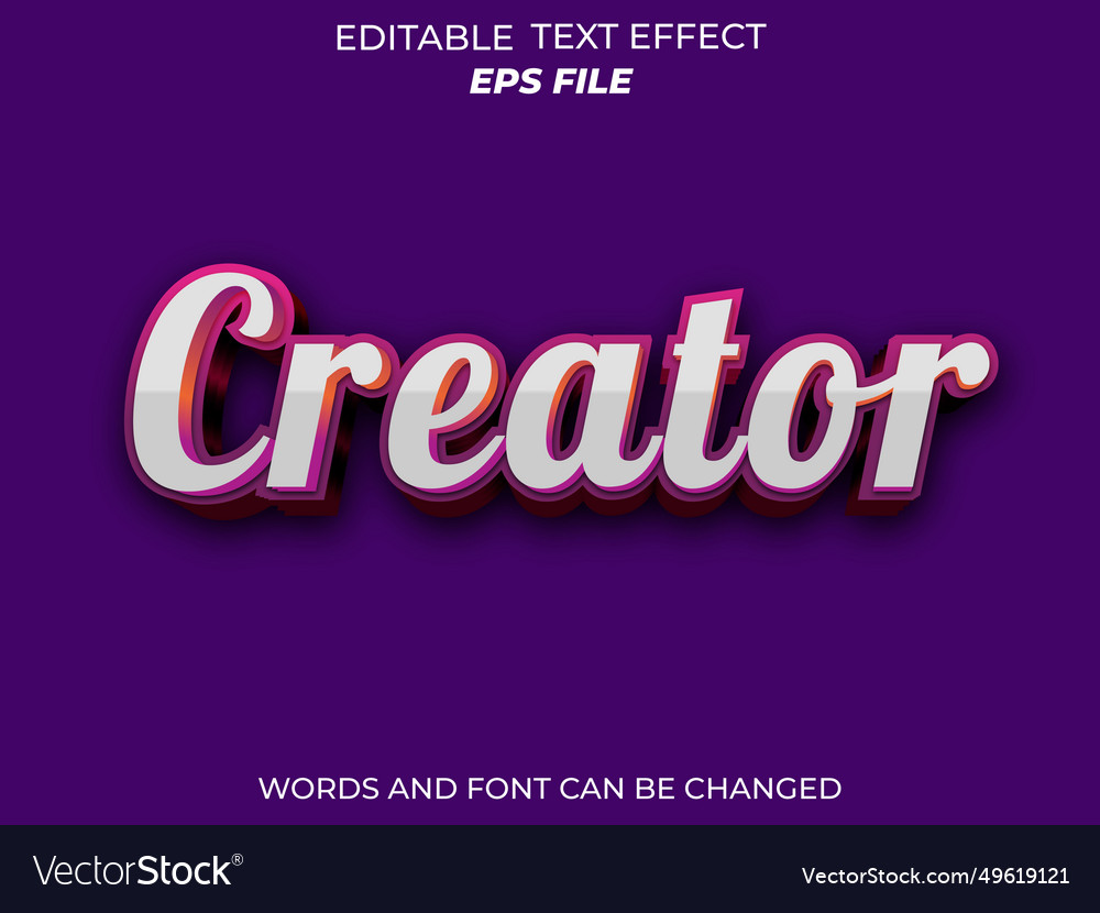 Creator text effect font editable typography 3d Vector Image