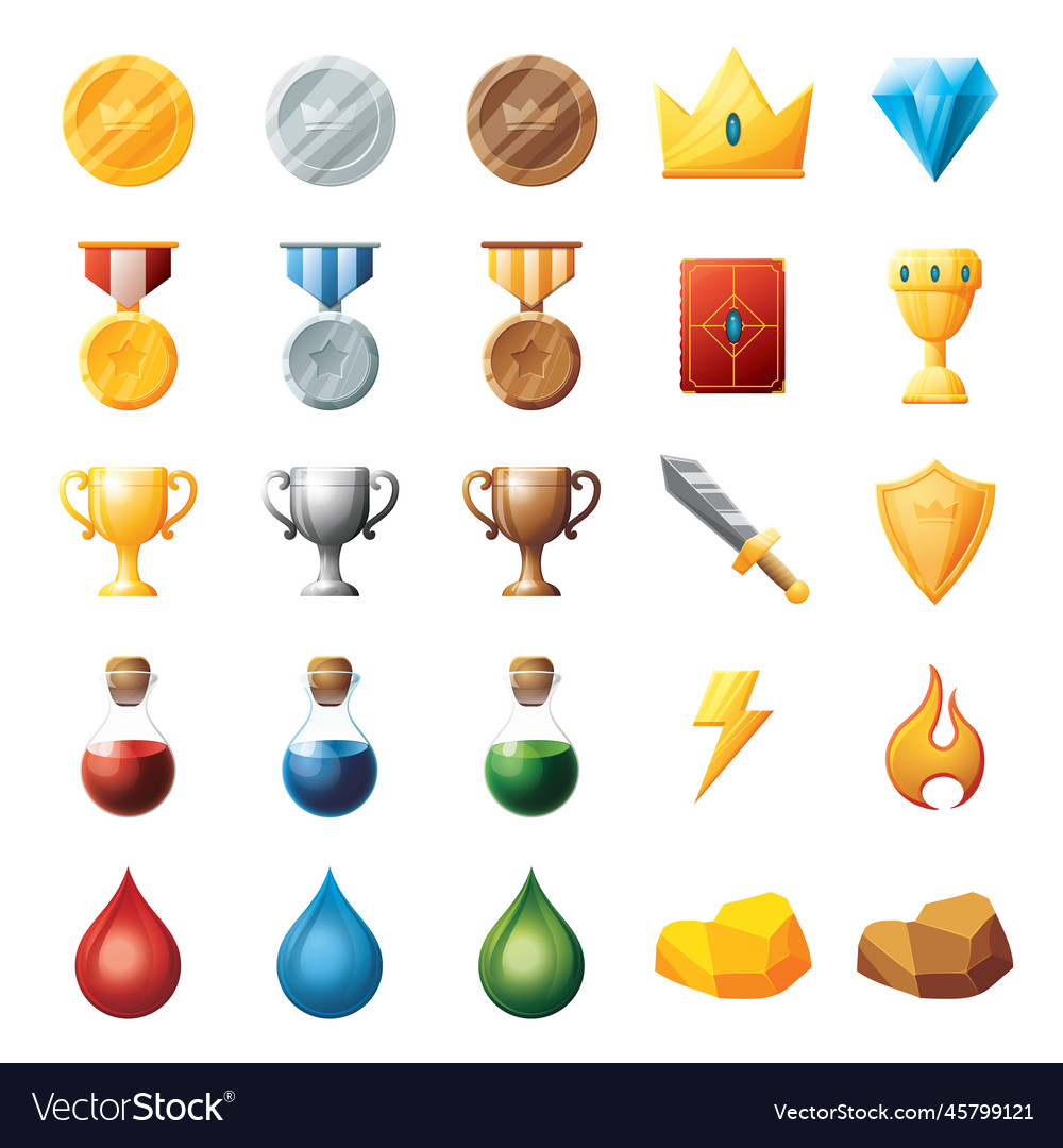 Game ui assets set gaming user interface icons Vector Image