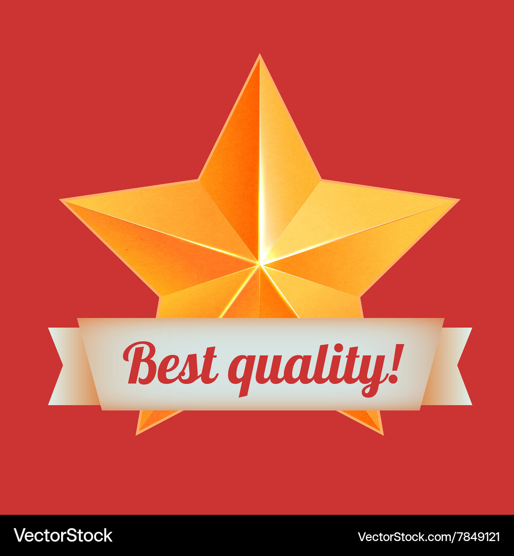 Golden 3d star with a ribbon best quality Vector Image