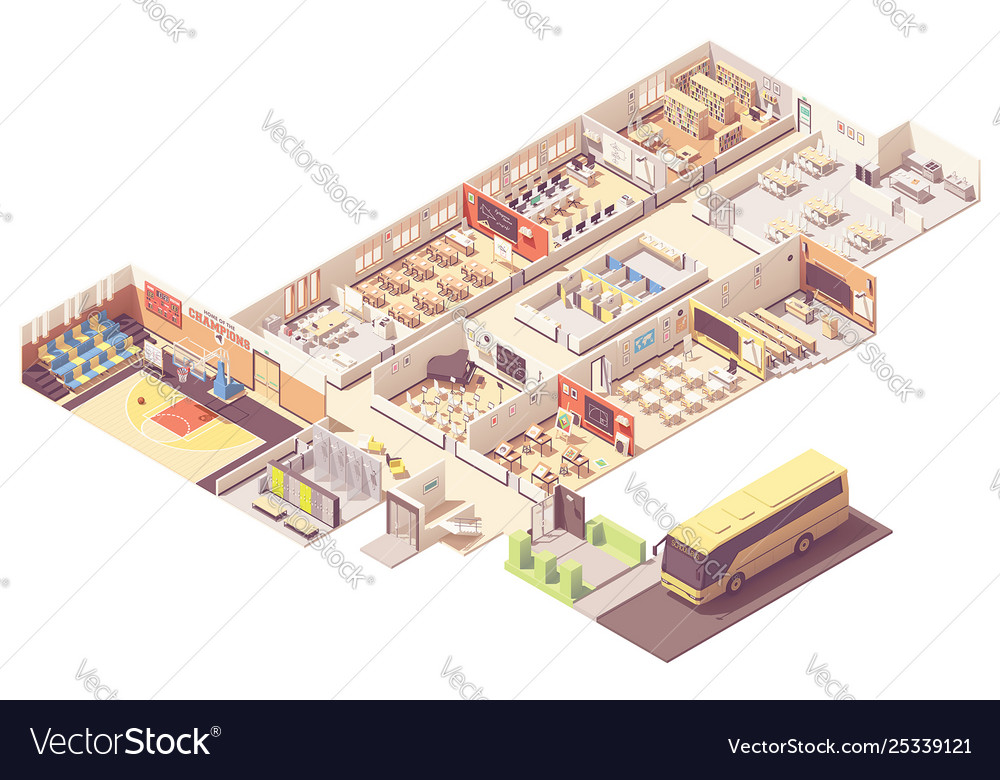 Isometric school building cross-section Royalty Free Vector