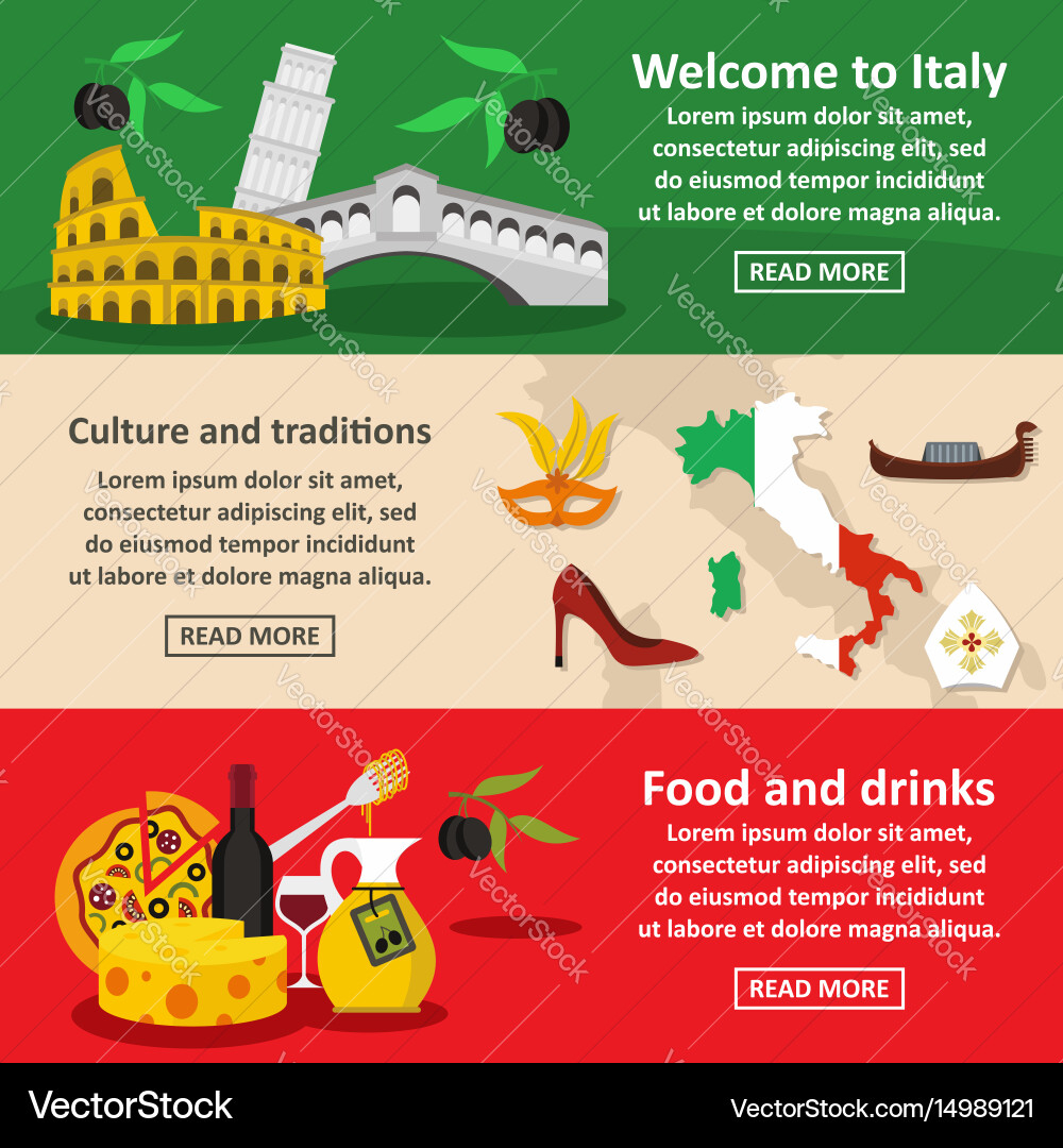 Italy travel banner horizontal set flat style Vector Image