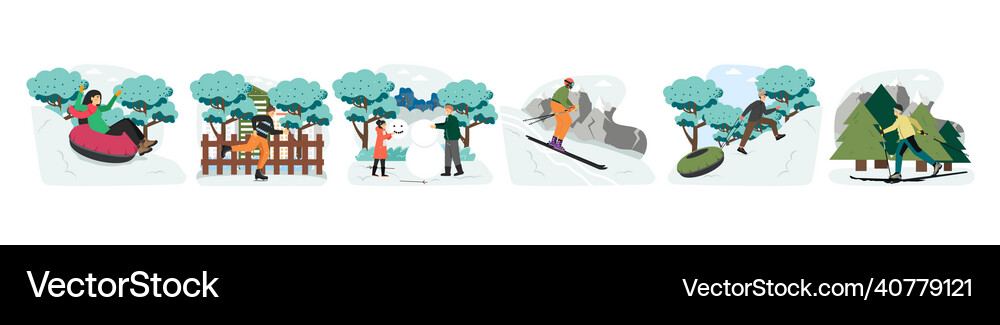 Outdoor winter activities scene set Royalty Free Vector